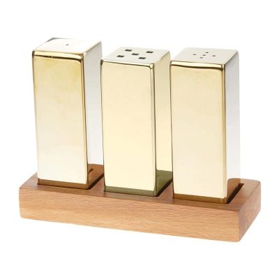 Biradlı GRV-294 Everest Square Large Salt Shaker Set, 3 pcs, Gold Price
